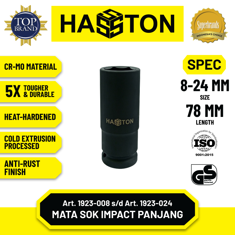 Jual Hasston Mata Sok Impact Panjang / Deep Impact Socket 1/2" Dr. 6PT (1923) | Shopee Indonesia