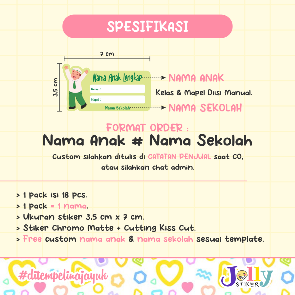 Jual Stiker Nama Buku Mapel Custom Anak TK, SD, SMP JSB001 - JSB011 ...