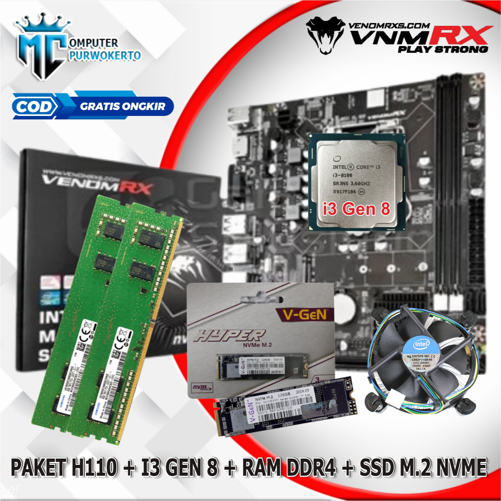 Jual Paket Motherboard Mainboard Mobo H110 Venom RX New + Processor Intel Core i3 8100 Gen 8 ...
