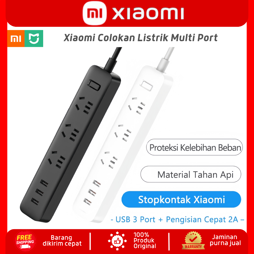 Jual Xiaomi colokan 3 port|stop kontak|sambungan kabel|3 Port USB ...