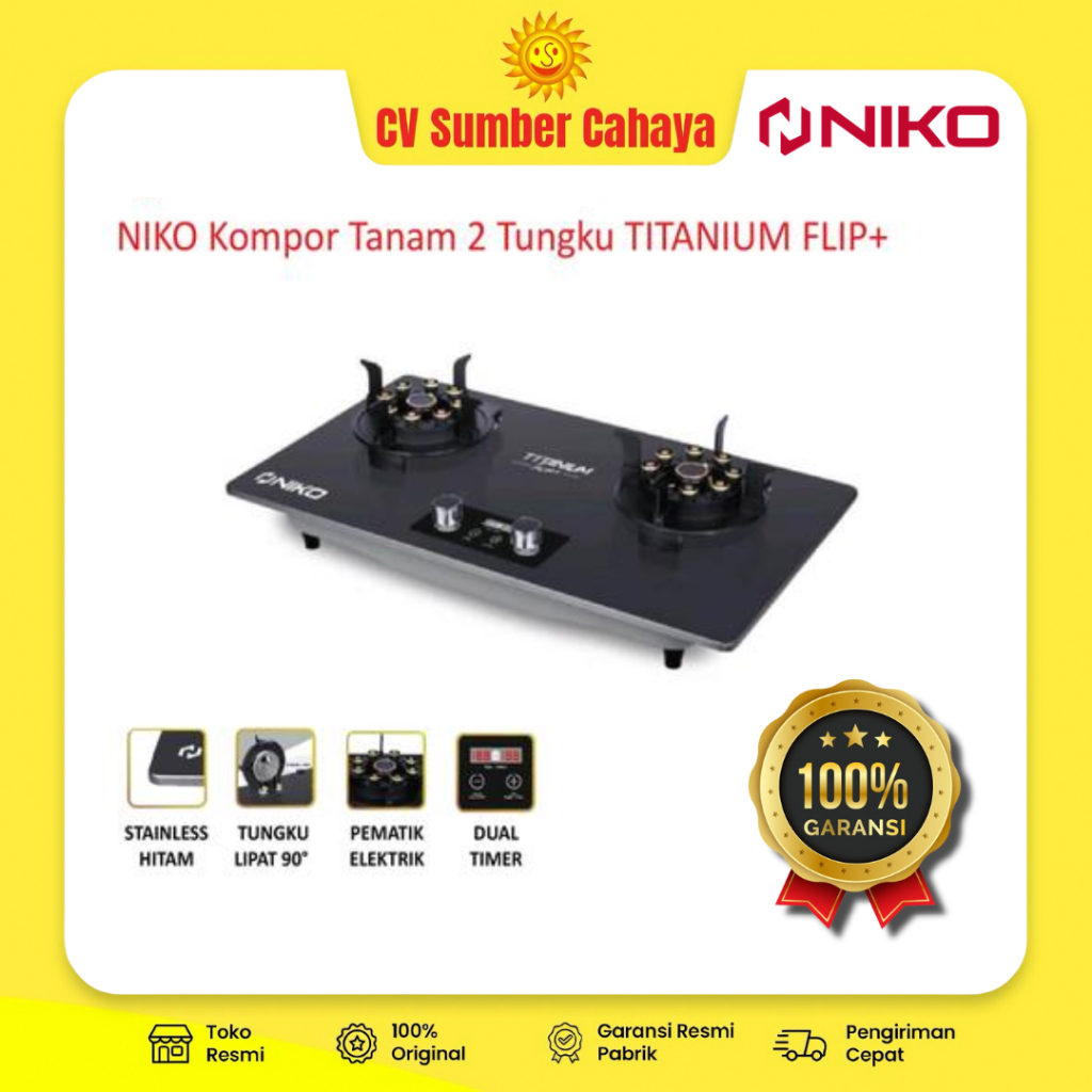 Jual Niko Kompor Gas Tanam 2 Tungku Titanium Flip+ Timer Stainless ...