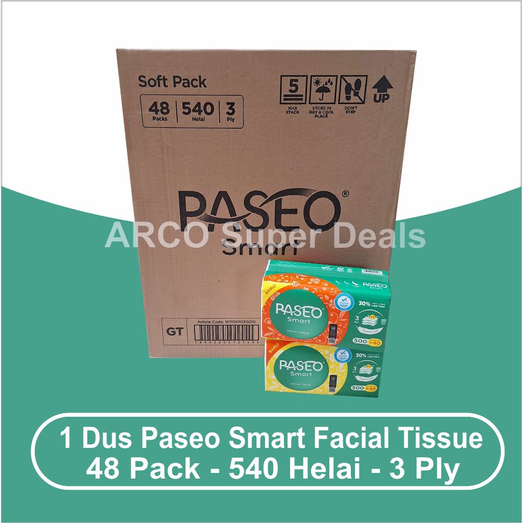Jual 1 Dus Paseo Smart Facial Tissue Soft Pack 540 Helai isi 48 Pack ...