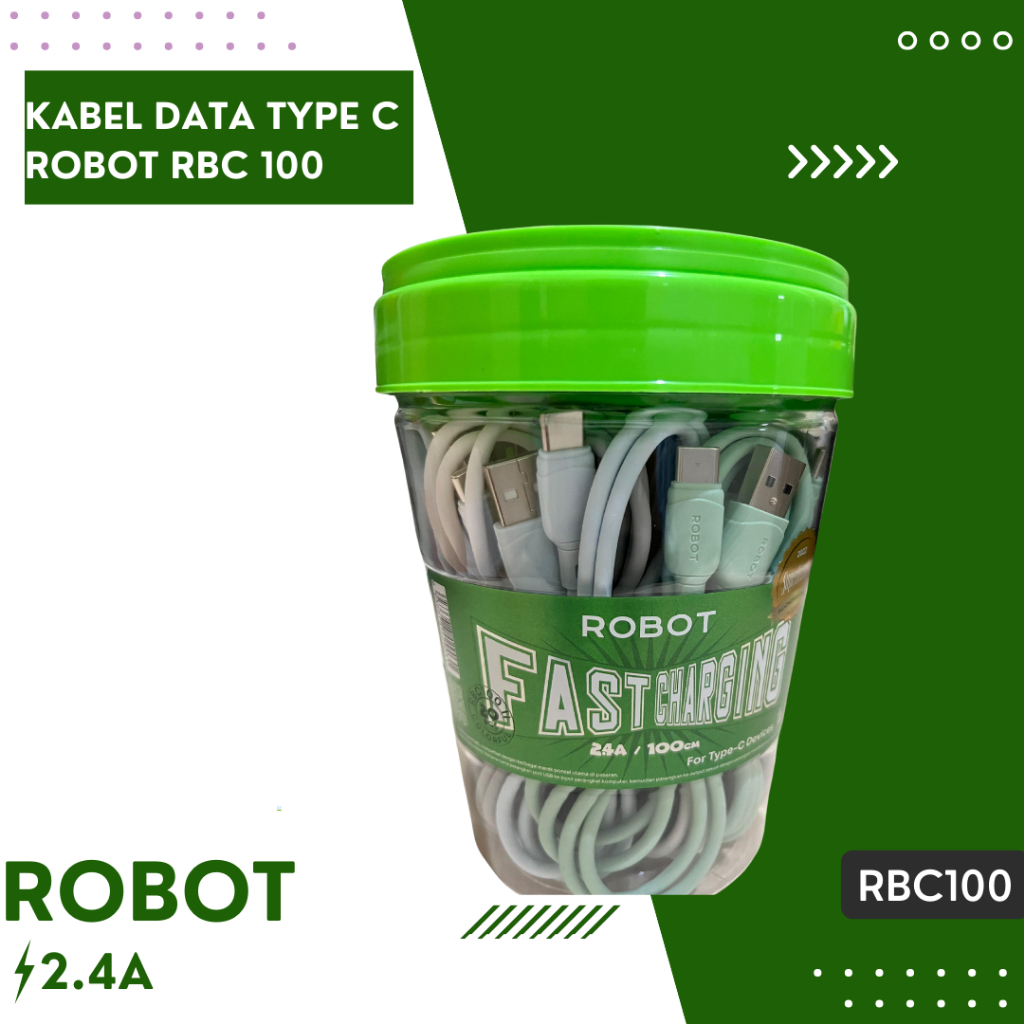 Jual KABEL DATA TYPE C ROBOT RBC 100 original isi 20 pcs | Shopee Indonesia