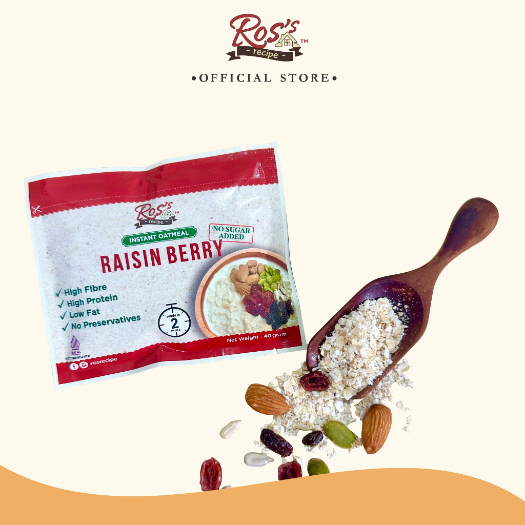 Jual Ros Recipe Instant Oatmeal Raisin Berry 40gr (Tanpa Gula) (Single ...
