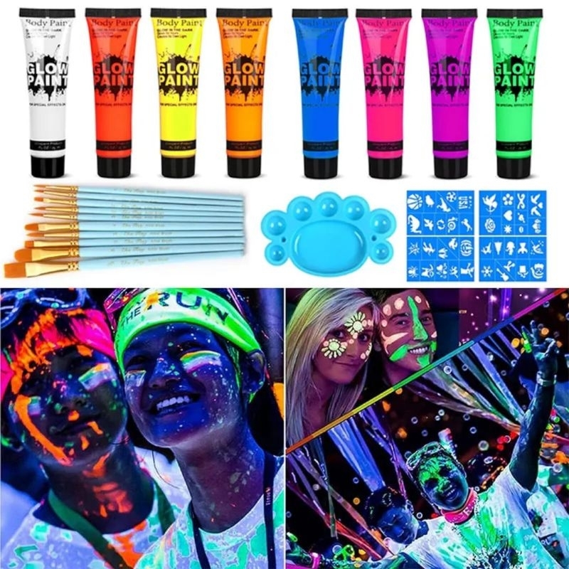 Jual 25ml Glow in The Dark Face Paint Tubes With UV Light Cat Lukis ...