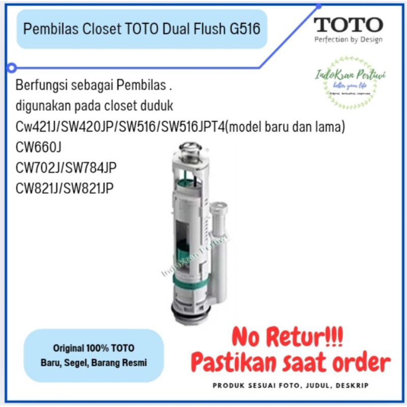 Jual TOTO G516 Pembilas Closet Duduk TOTO (Dual flush) /Flush Valve ...