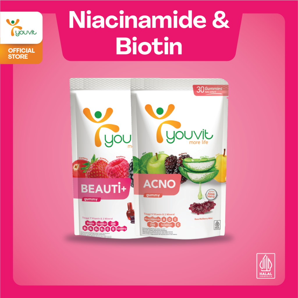 Jual Niacinamide & Biotin Gummy untuk Vitamin Jerawat & Rambut Rontok | Youvit AcNO & Beauti+ 30 ...