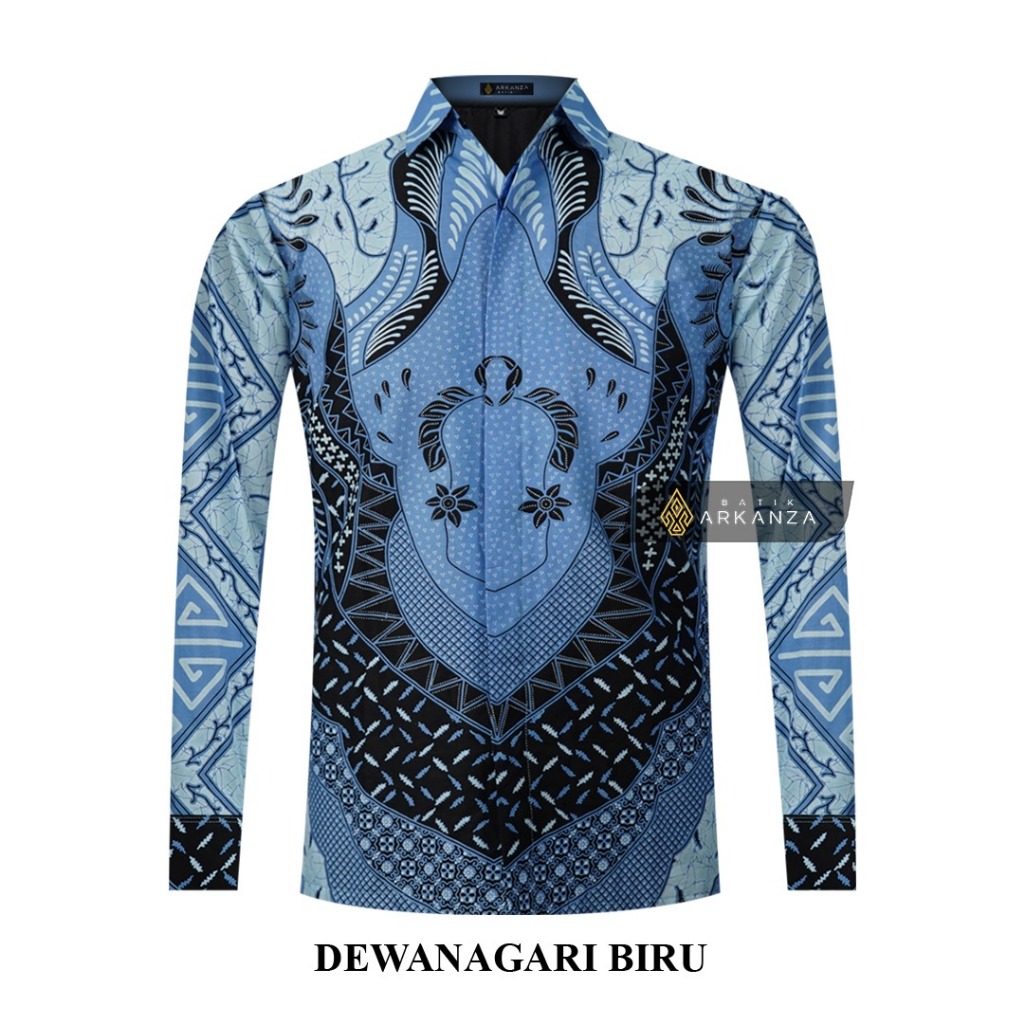 Jual BATIK ARKANZA Motif DEWANAGARI BIRU Kemeja Batik Pria Lengan Panjang | Shopee Indonesia