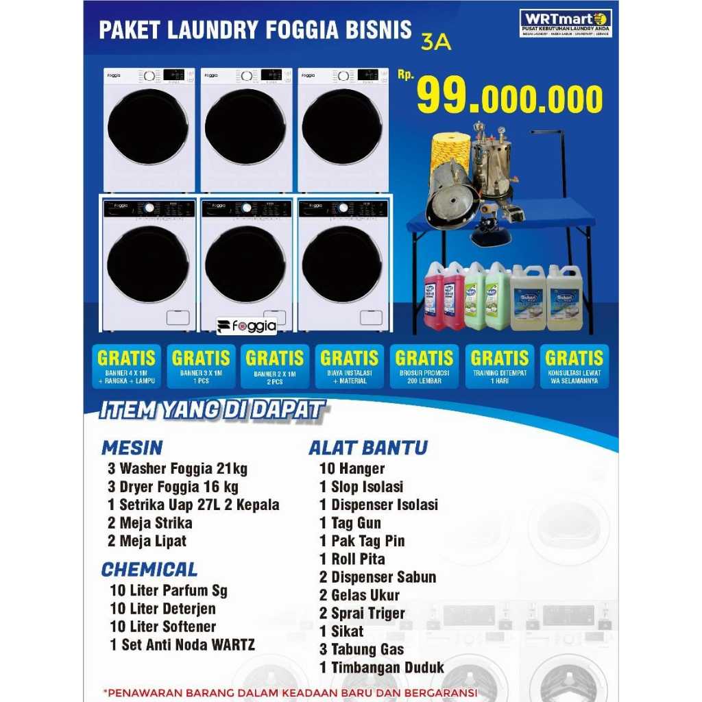 Jual PAKET LAUNDRY FOGGIA BISNIS 3A / 3 Washer Foggia 21 Kg / 3 Dryer Foggia 16 Kg / 1 Setrika ...