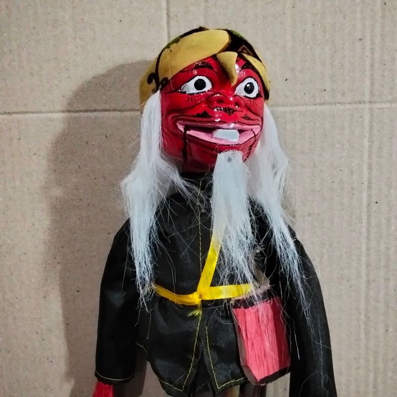 Jual wayang golek cepot giriharja buka mulut pakai rambut panjang 40cm ...