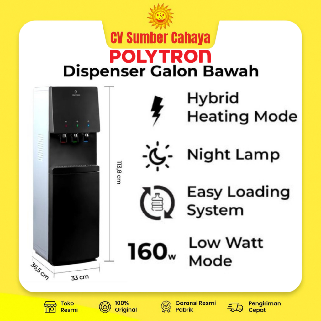 Jual Polytron Dispenser Galon Bawah 3 Kran PWC 778LX Kompresor Bottom Loading PWC 778 LX ...