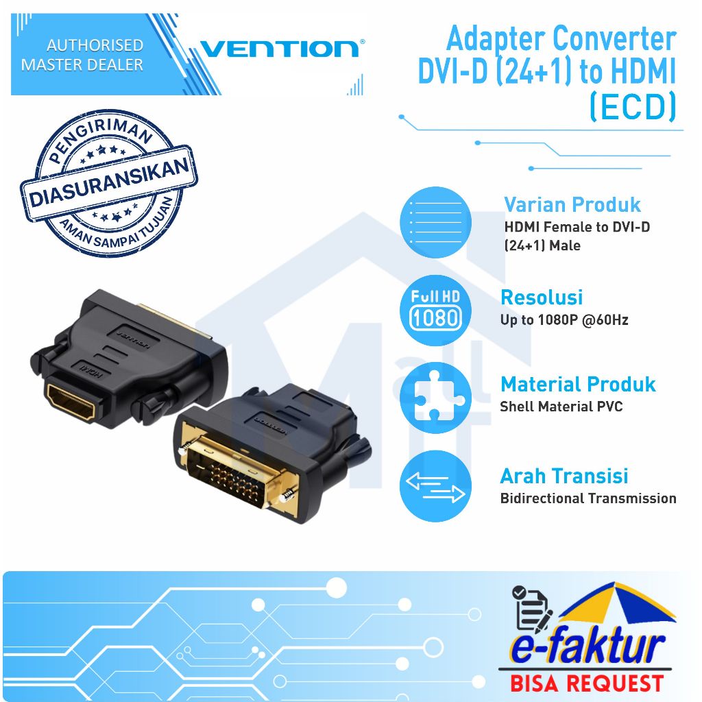 Jual MALLIT Vention Adapter Converter DVI-D (24+1) to HDMI Bi ...