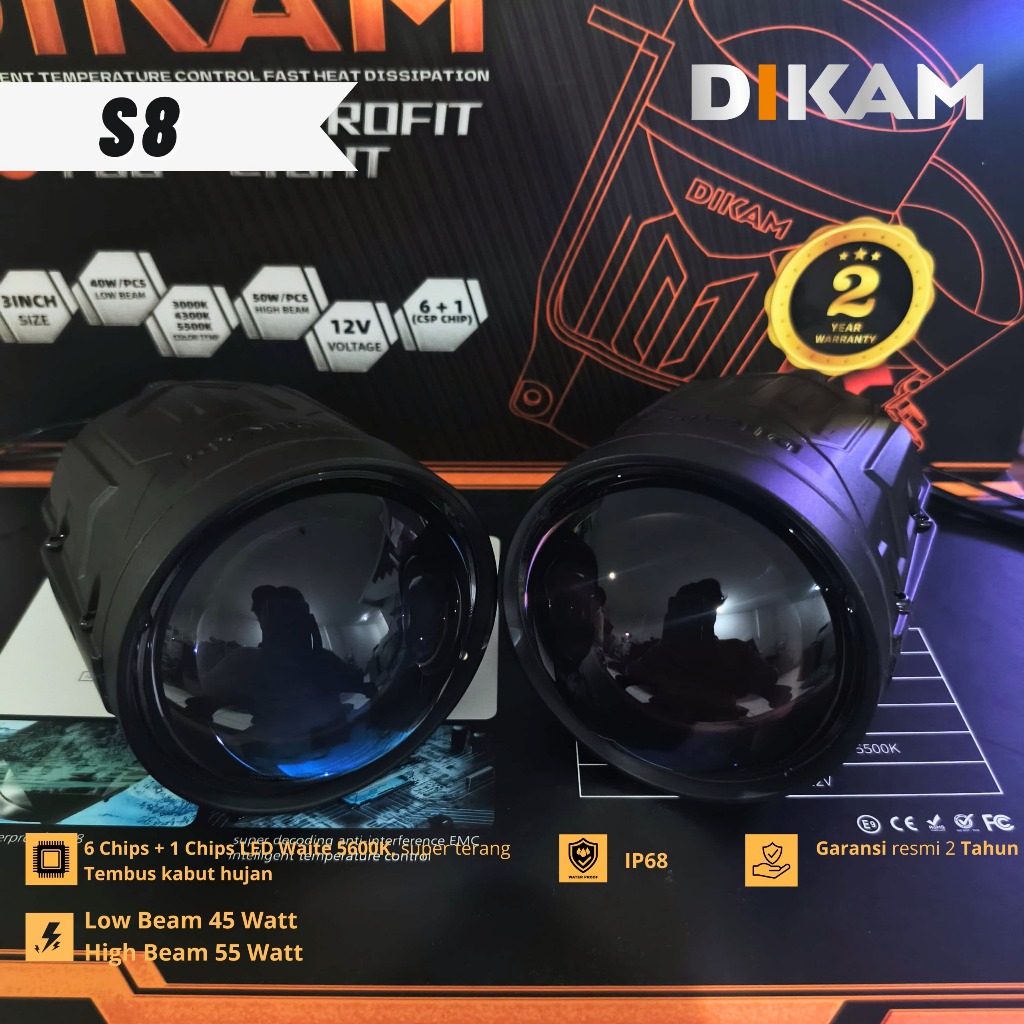Jual Foglamp BILED Projector DIKAM S8 Laser Lampu Kabut DIKAM S8Y Mobil 1 warna 3 warna 55 watt ...