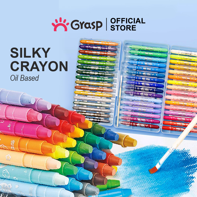 Jual GRASP Silky Crayon Lukis 12/24/36/48 Warna Cerah Tidak Mengotori Tangan Free Brush Putar ...