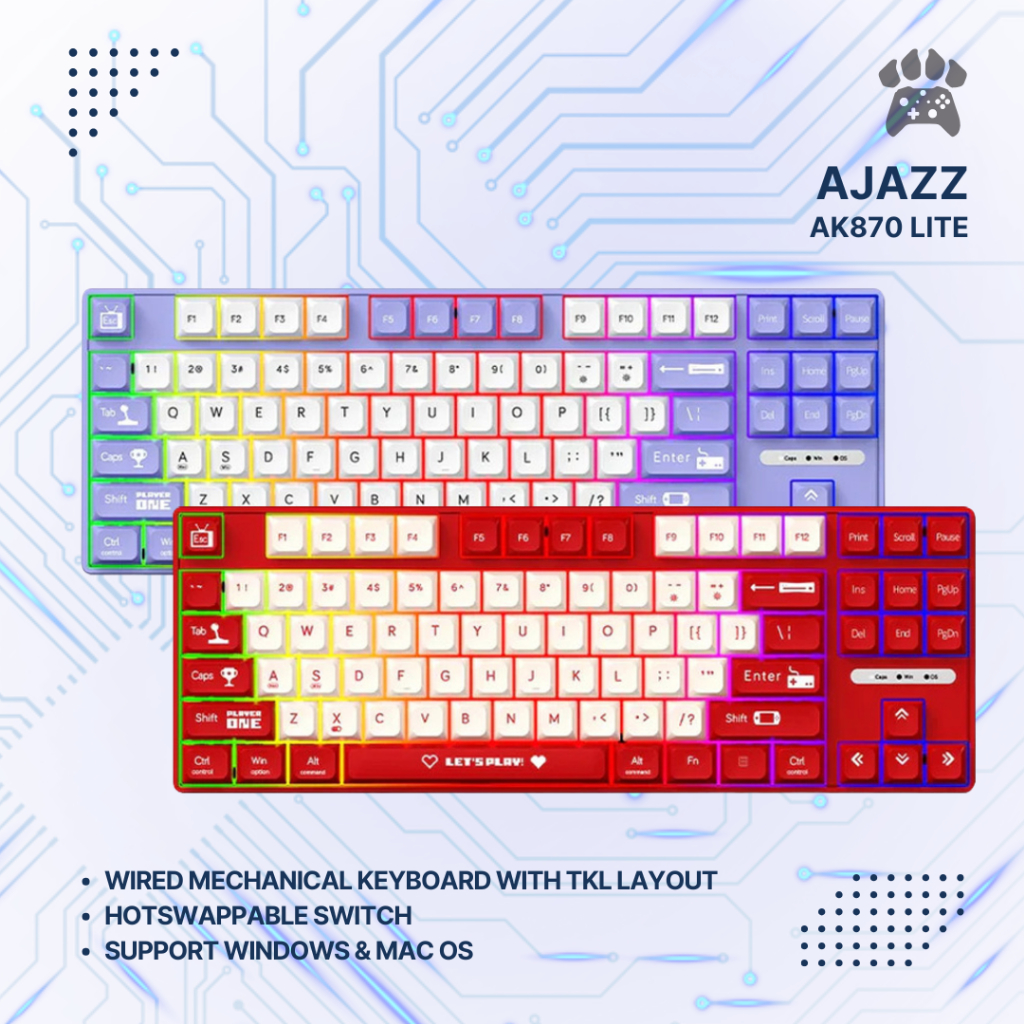 Jual Ajazz AK870 LITE TKL Mechanical Keyboard Wired Rainbow - Ajazz AK870MC | Shopee Indonesia