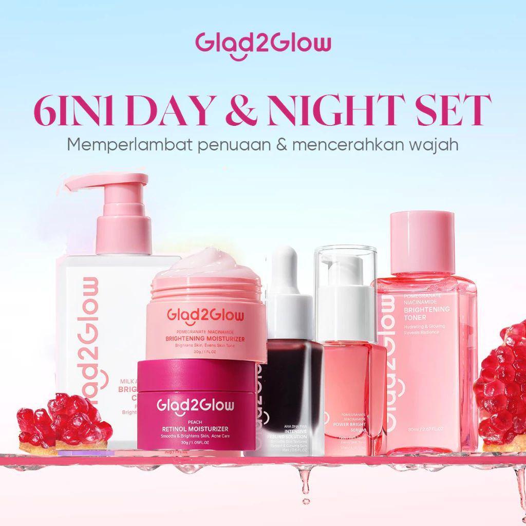 Jual 6pcs Paket Glad2Glow 6 in1 Bundle Skincare Glad2Glow Glowing Set ...