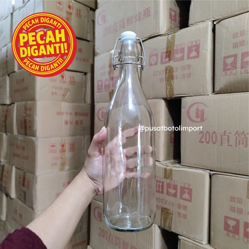 Jual ‼️ PECAH DIGANTI ‼️ Botol Kaca 1000ml / Swing Top Bottle 1000ml ...