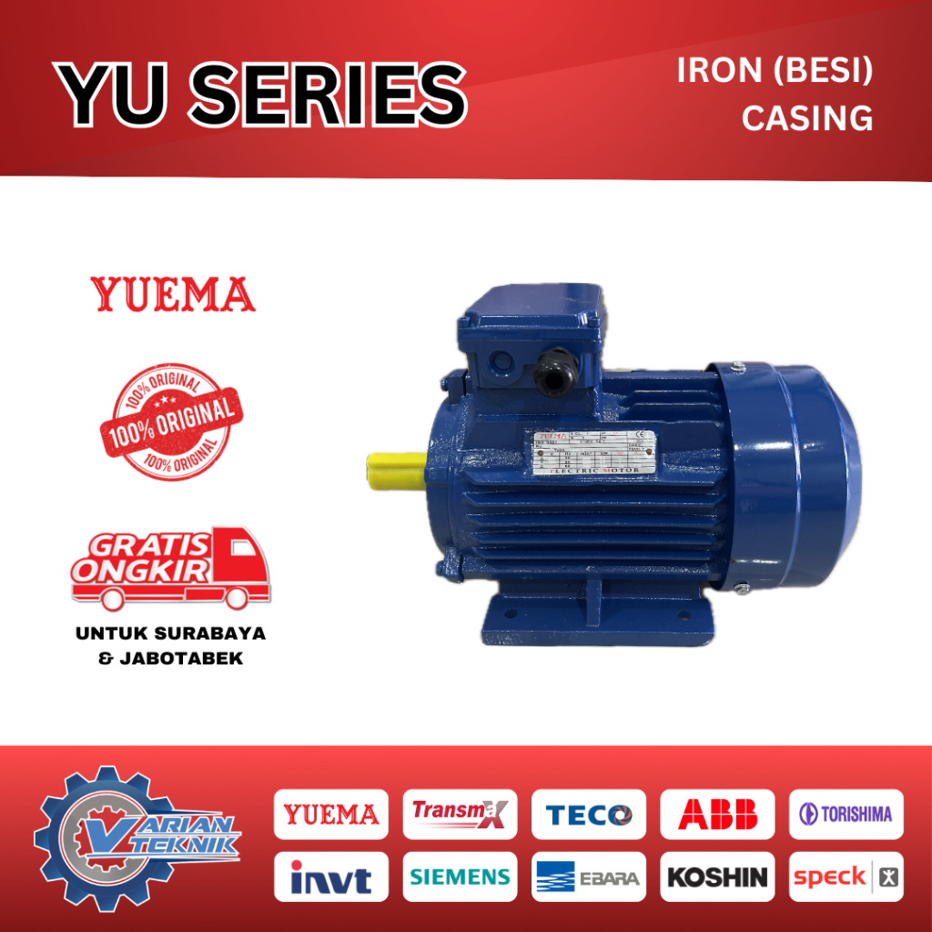 Jual Motor YU 1500RPM 1,1KW 1,5HP Foot Mounted | Electric Motor 4P 1 ...