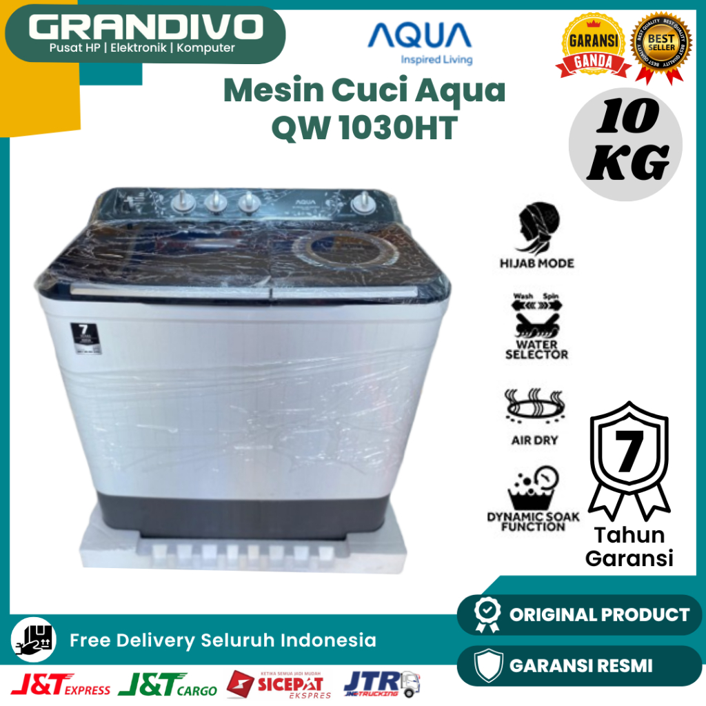 Jual Mesin Cuci 2 Tabung Aqua 10KG QW 1030HT Low Watt Big Pulsator ...