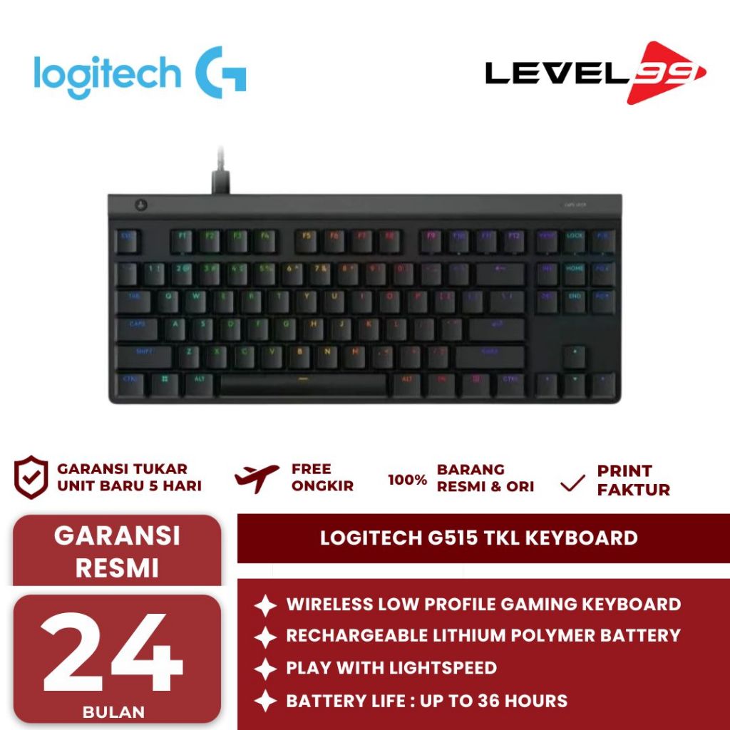 Jual LOGITECH G515 TKL KEYBOARD GAMING WIRED RGB TOMBOL PBT DUA LAPIS ...
