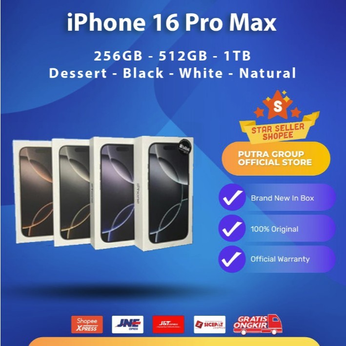 Jual (RESMI) iPhonee 16 Pro Max Promax 256GB 512GB 1TB Dessert Black ...