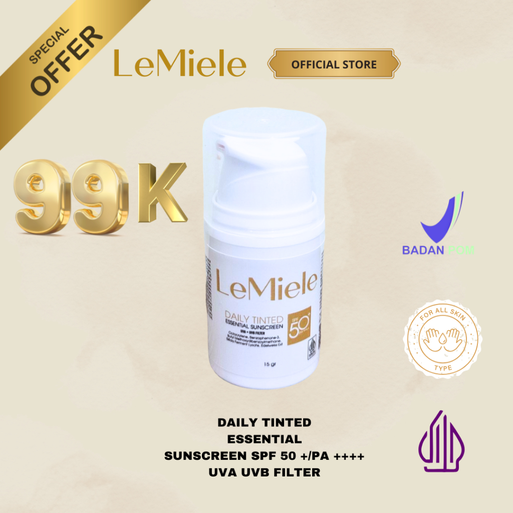 Jual LeMiele DAILY TINTED ESSENTIAL SUNSCREEN SPF 50+/PA++++ UVA UVB ...