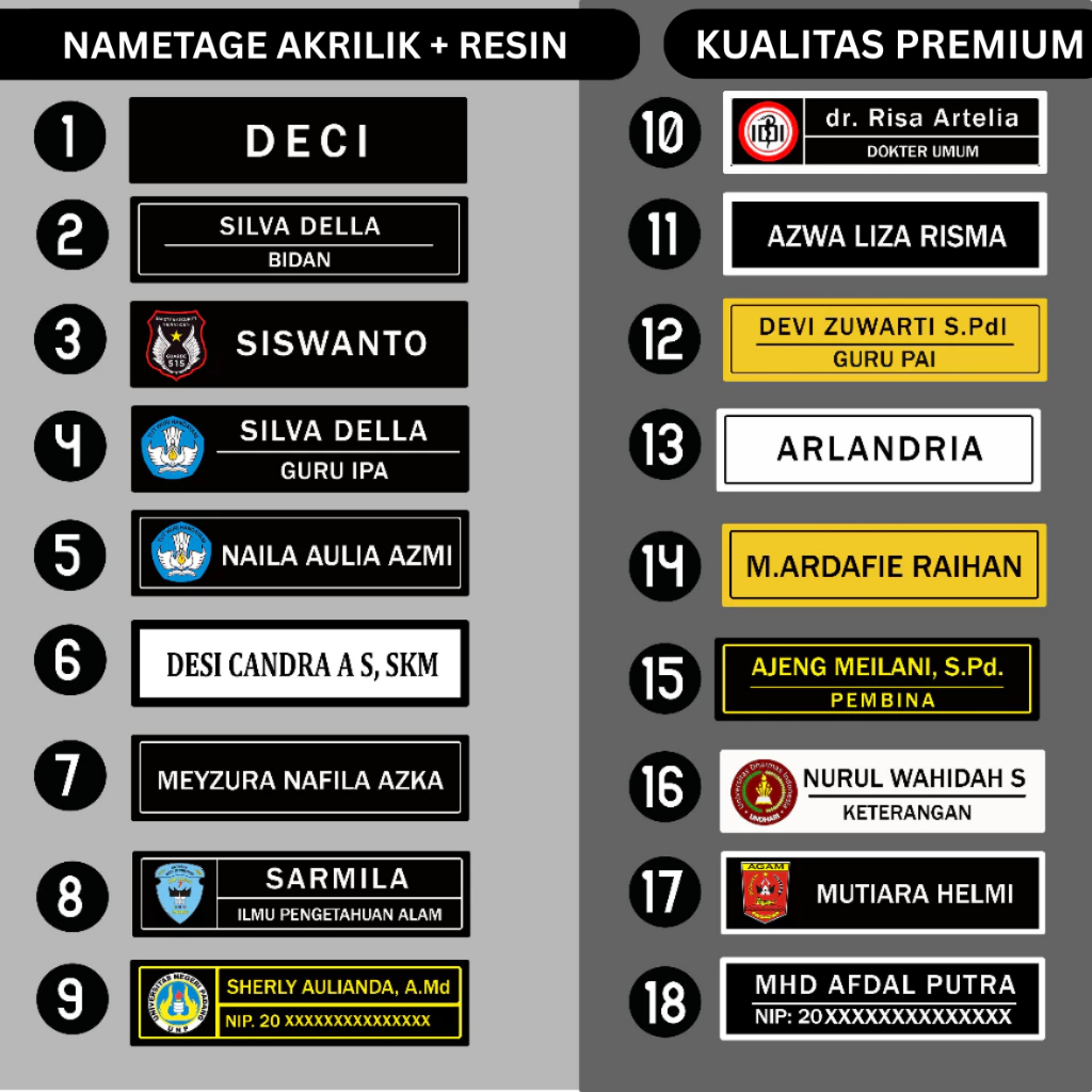 Jual (PREMIUM) Name Tag Nama Dada Papan Nama PNS Dokter Perawat Bidan ...