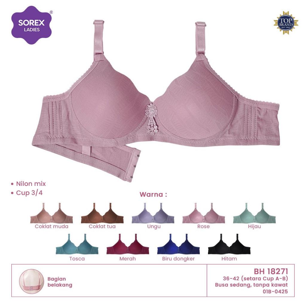 Jual Sorex Bra 18271 Busa 3/4 Non Kawat BH Wanita Nilon Mix Cup 3/4 ...