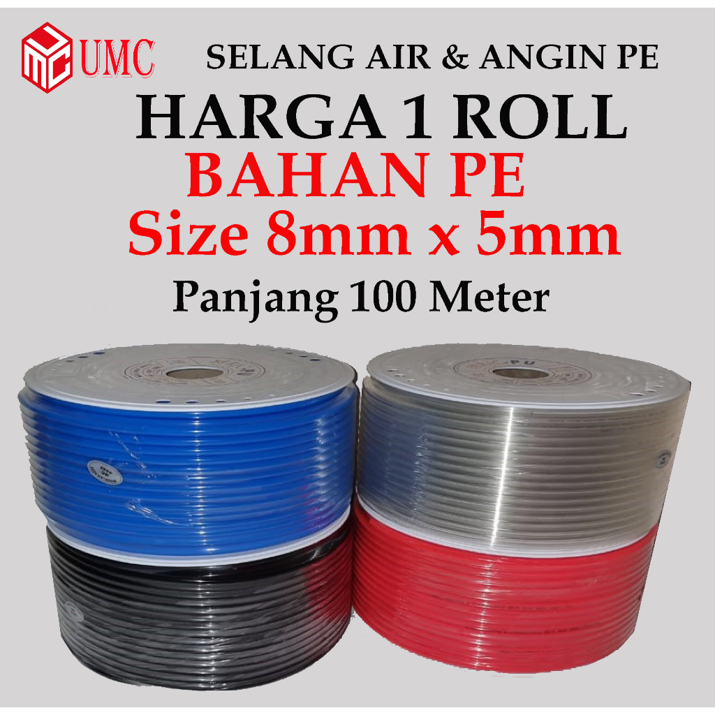 Jual UMC Selang Angin PE 8x5mm selang air Irigasi 8mm harga 1 roll 100 ...