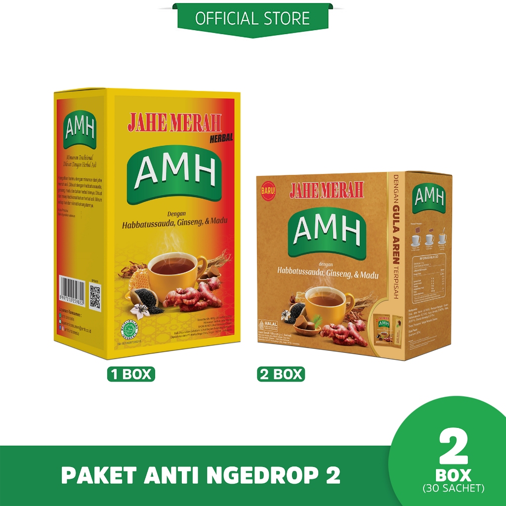 Jual Paket Anti Ngedrop 2 ( 1 Box AMH Jahe Merah Herbal FB @ 20 Sachet ...