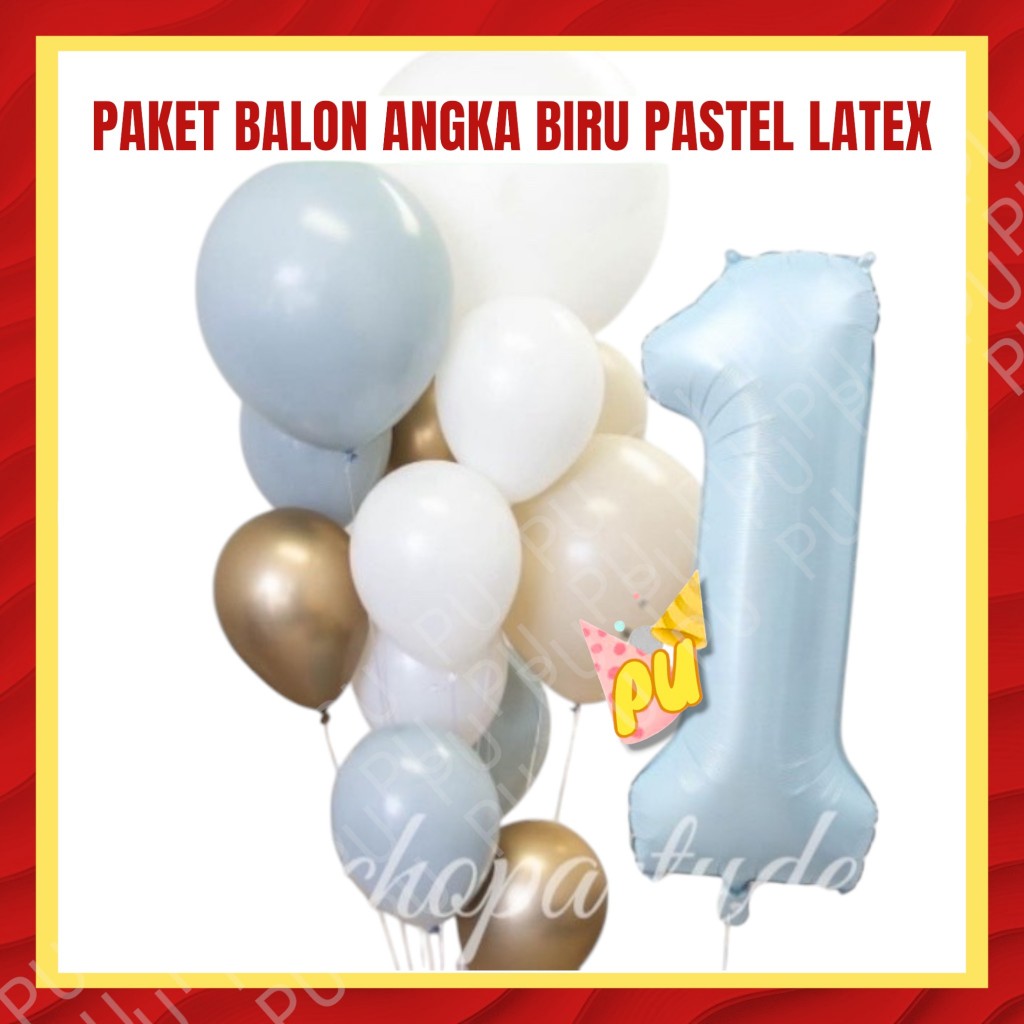 Jual Paket BALON ANGKA BIRU PASTEL LATEX / DEKORASI ULANG TAHUN BIRU ...