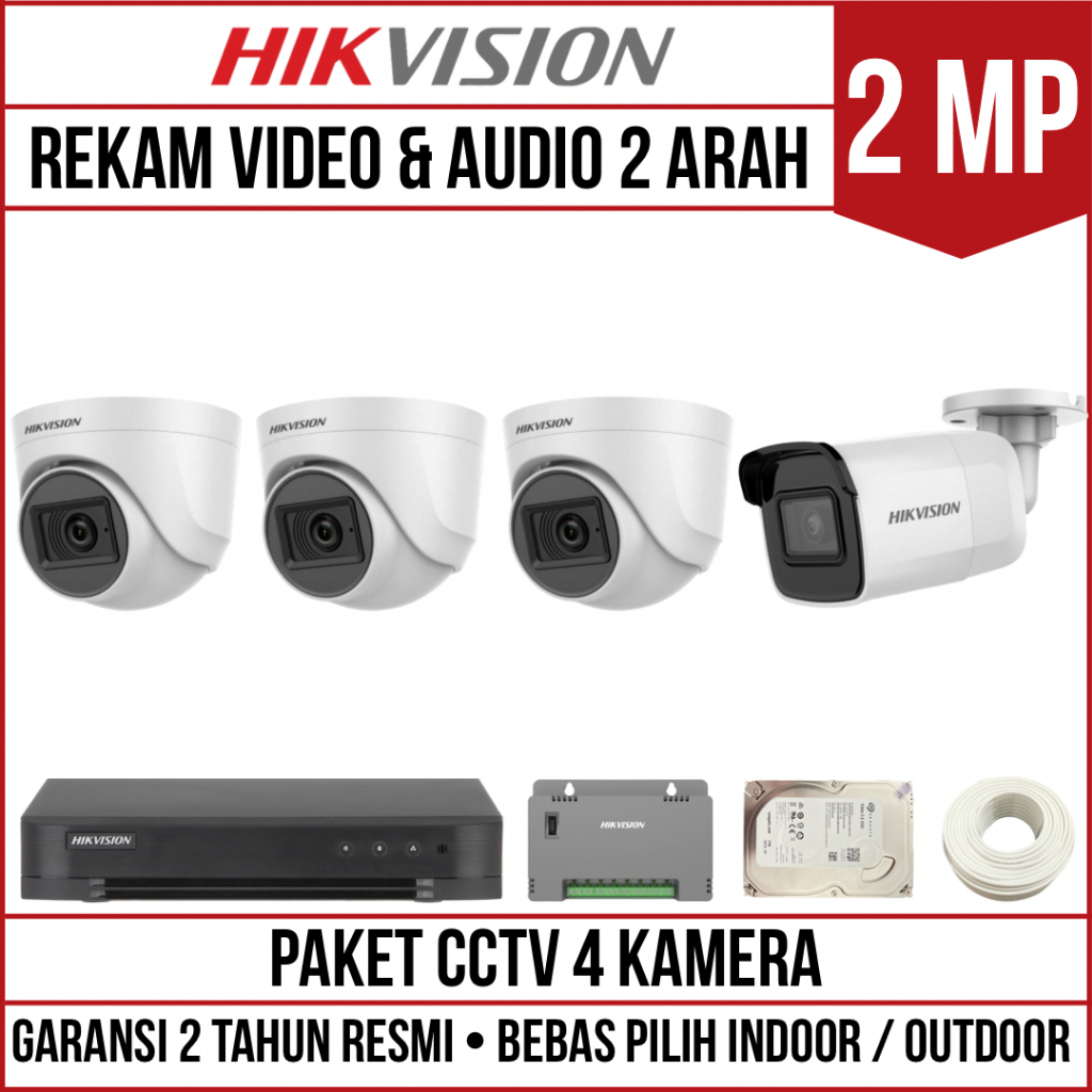 Jual PAKET CCTV HIKVISION 2MP 4 CHANNEL 4 CAMERA TWO WAY AUDIO KAMERA ...
