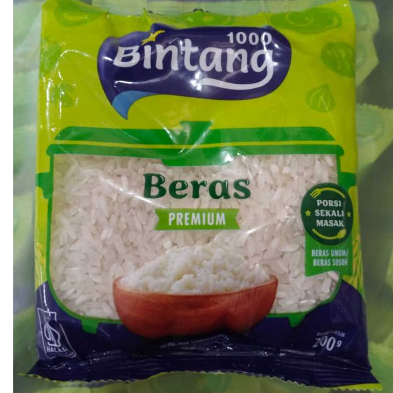 Jual BERAS PREMIUM BINTANG 1000 200 GRAM HALAL KEMASAN EKONOMIS ...