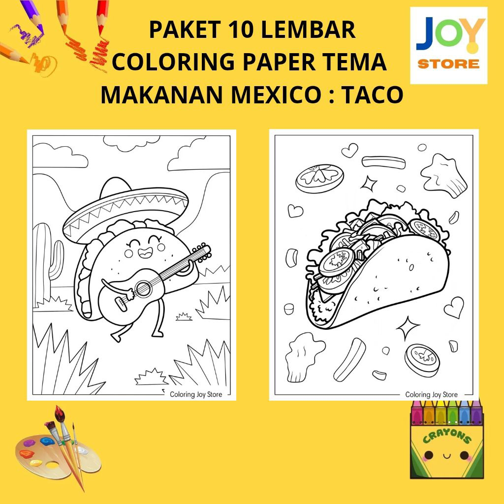 Jual PAKET 10 Lembar Kertas Gambar Mewarnai Tema Makanan Mexico : Taco ...