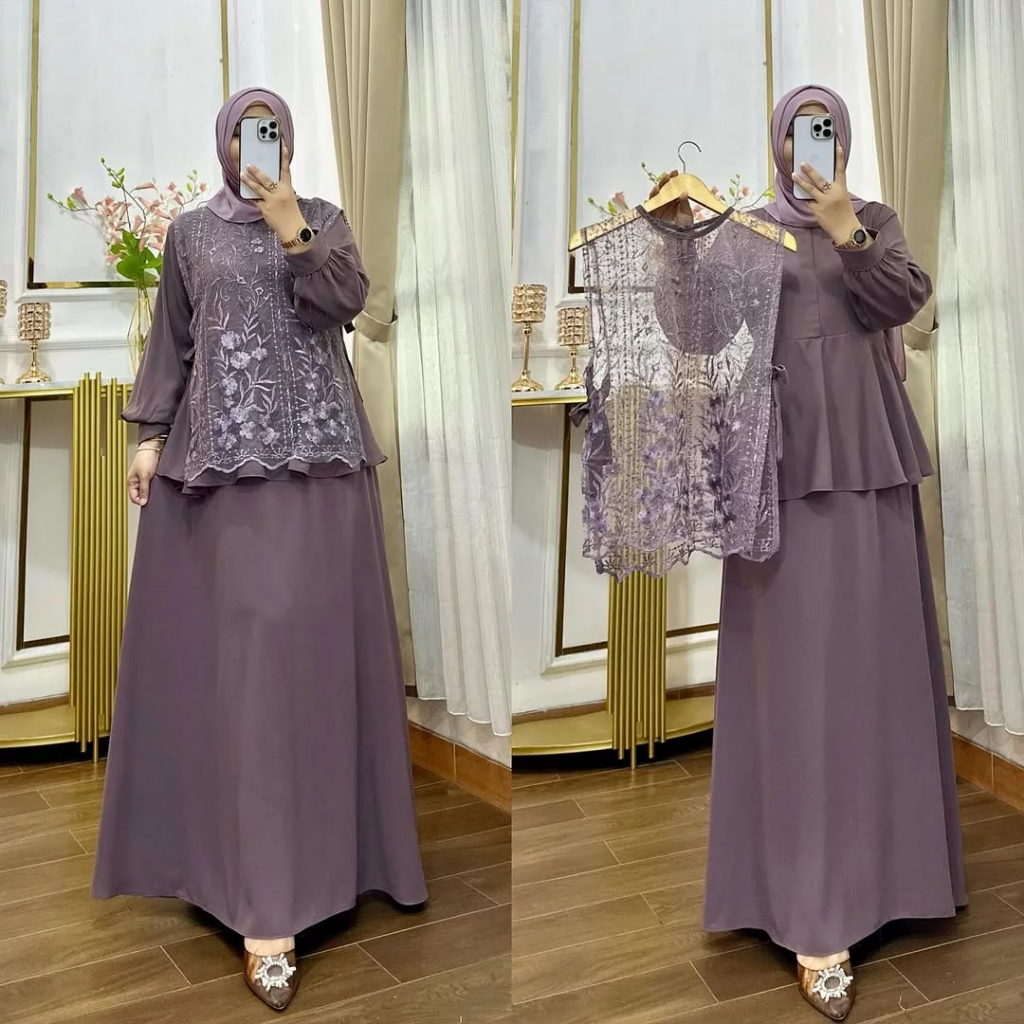 Jual Naura Dress Gamis Pesta Kondangan Terbaru 2025 Bahan Ceruty Babydoll Mix Brukat Gamis ...