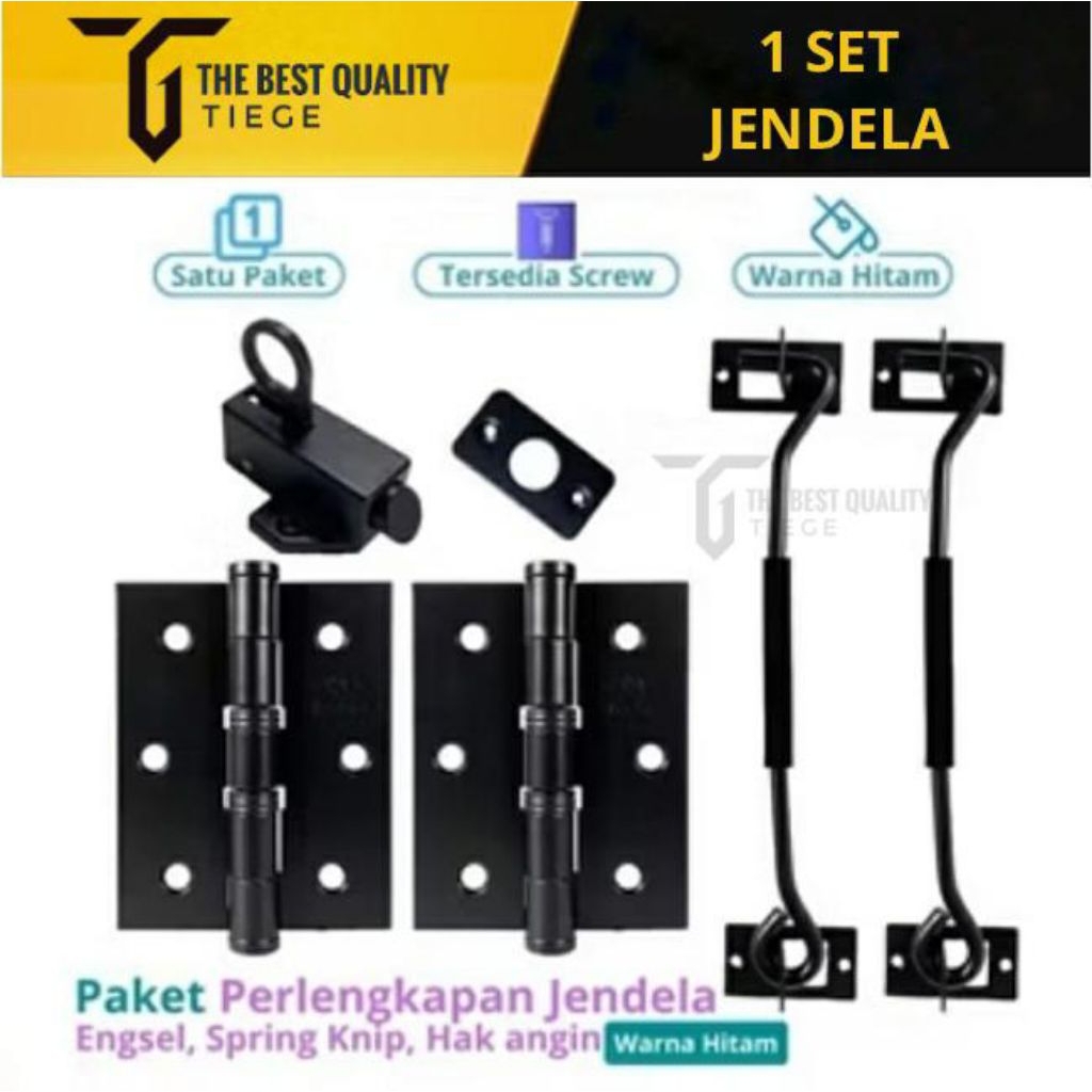 Jual 1 Set Paket Jendela Siap Pasang Hak Angin Engsel Tebal Spring Knif ...