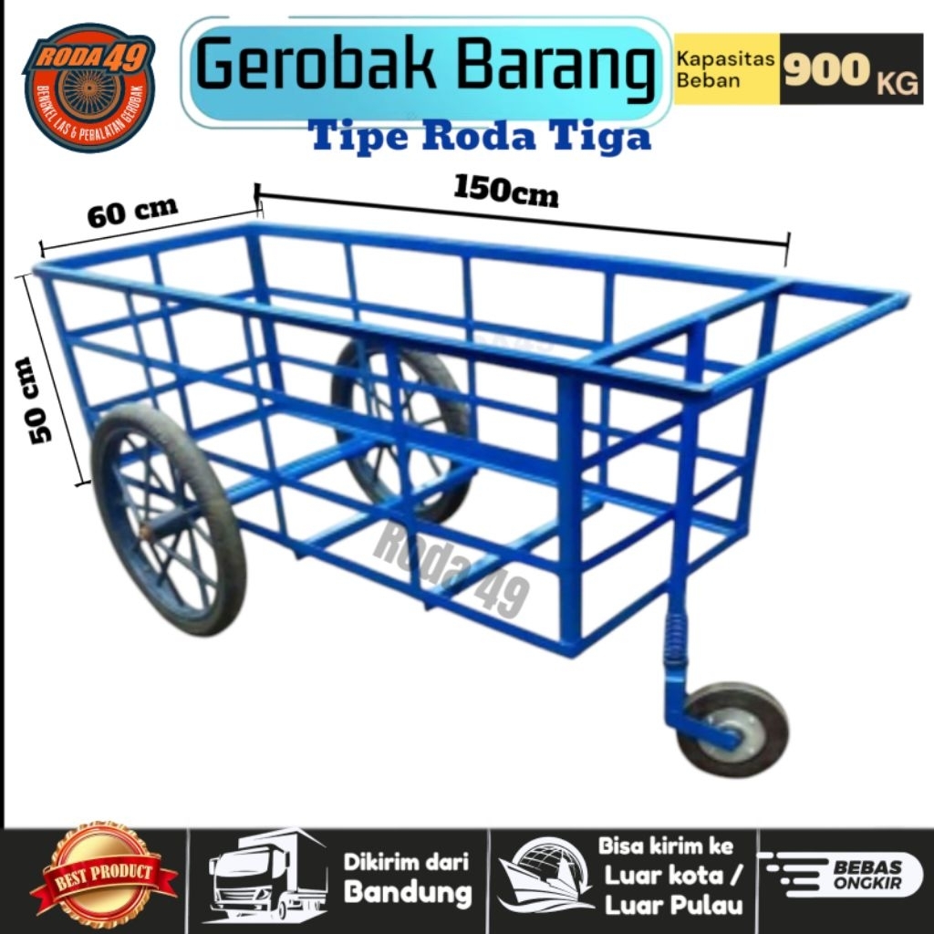 Jual Gerobak Besi / Gerobak Barang Serbaguna roda tiga ukuran 150 X 60 ...