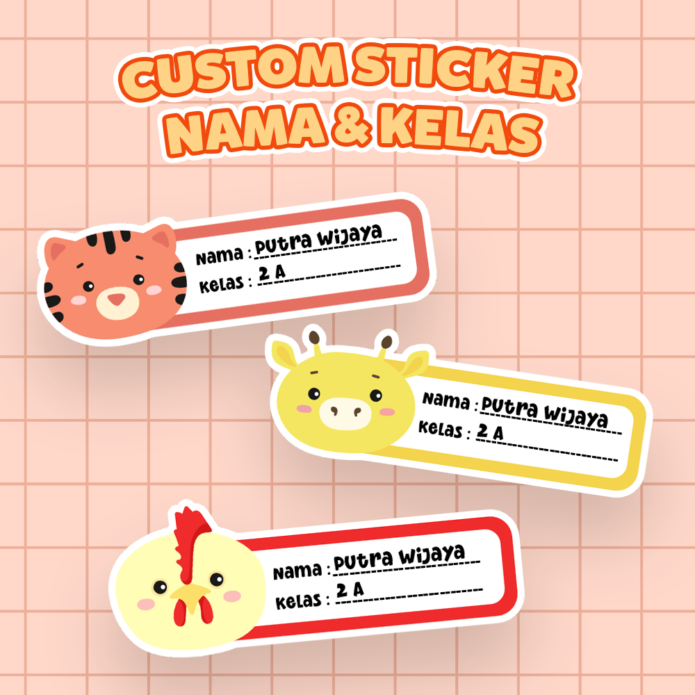 Jual Sticker Nama Anak Sekolah Custom edisi Hewan | Shopee Indonesia