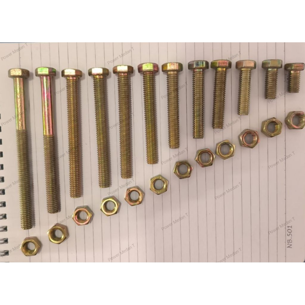 Jual baut dan mur kuning M8 drat P1.25 // baut hexagon kepala kunci 12mm batang 8mili panjang ...