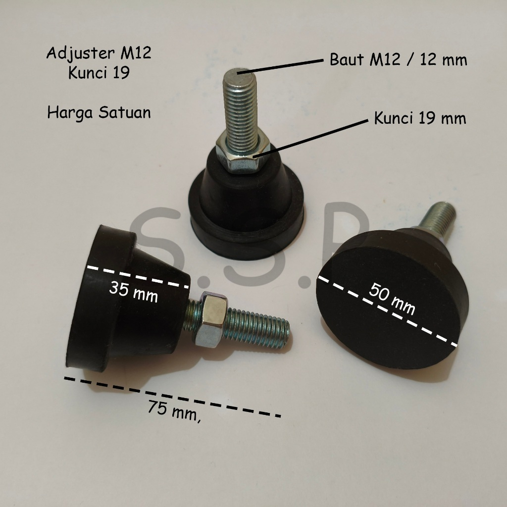 Jual Adjuster Kaki Meja M.12 ( Baut 12, Mur 19 mm) D.50 / karet ...