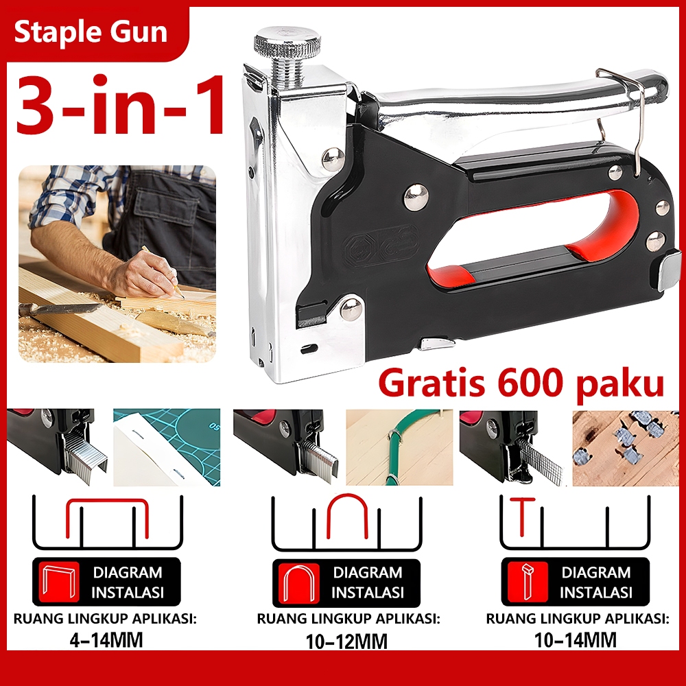 Jual Gun Tacker Staple Gratis 600 paku 3 In 1 Pistol Kuku Pistol ...