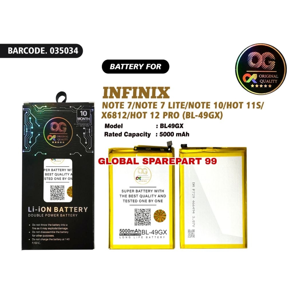 Jual BATERAI OG SUPER (BL-49GX) INFINIX NOTE 7 X690 X690B / INFINIX ...