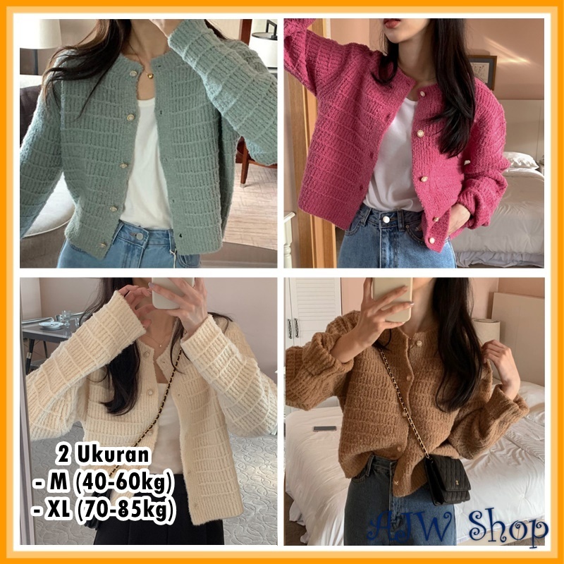 Jual AJW Cardigan Crop Wol Rajut Premium Korean Style WCF | Atasan Crop Top Ruffle Casual Knit ...