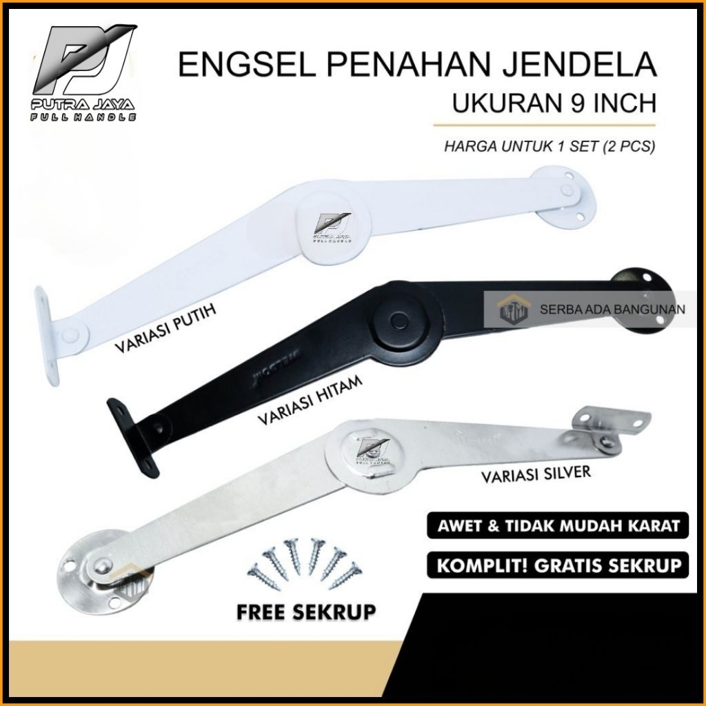 Jual Engsel Salon Penahan Jendela 9 inch Sikutan Jendela Hitam Putih ...