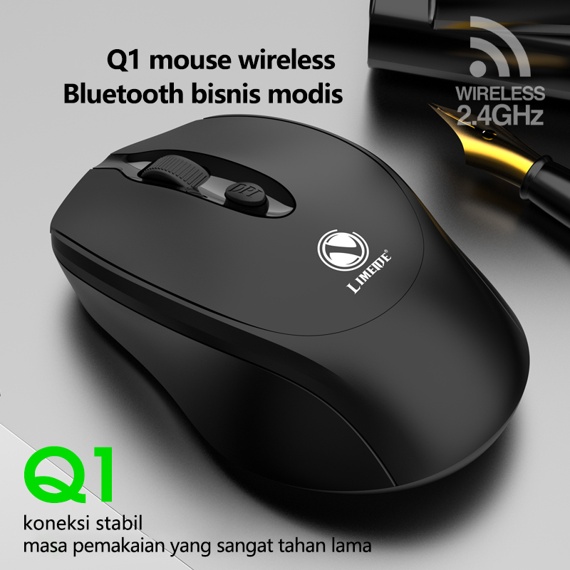 Jual Mouse Wireless 2.4G Q1 Office Mute Mouse Bluetooth Support PC ...