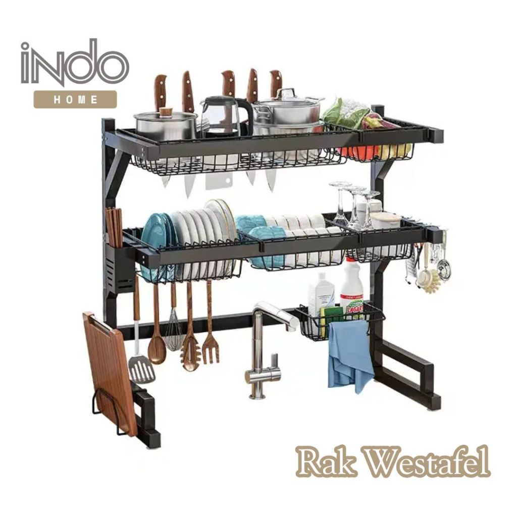 Jual Indo Rak Dapur Stainless Hitam Rak Wastafel Rak Piring Dapur Kokoh ...