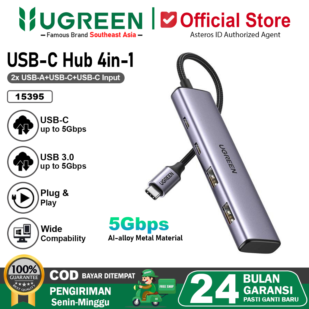 Jual UGREEN USB Hub Type C For iPhone 16 15 Series iPad Macbook 4 Port USB + Type C 5Gbps ...