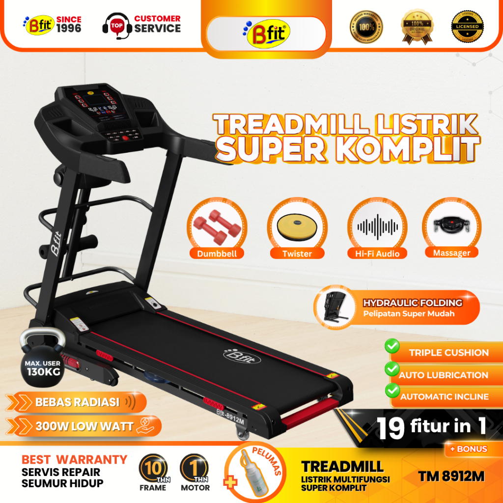 Jual (YOGYAKARTA) Treadmill Elektrik BFIT 8912 Auto Incline Multifungsi ...