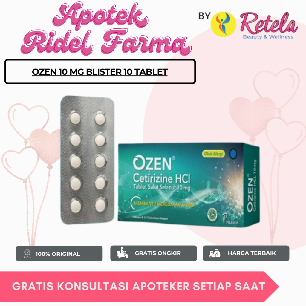 Jual OZEN 10 MG BLISTER 10 TABLET/CETIRIZINE/ANTI HISTAMINE/ANTI ALERGI ...
