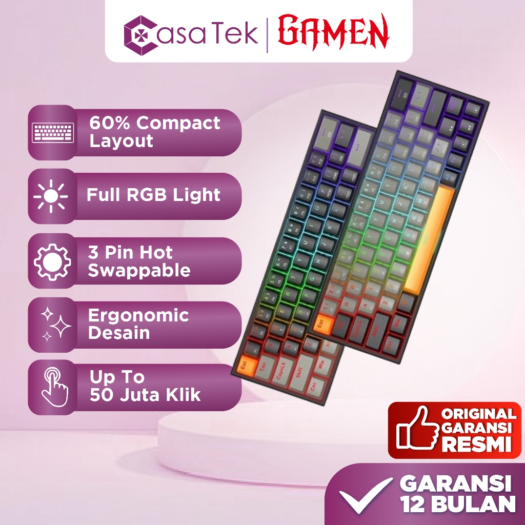 Jual GAMEN Titan V Keyboard Gaming Mekanikal 60% 66 Keys Desain Compact ...